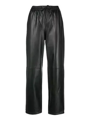 YVES SALOMON Straight-leg Lambskin Trousers - Black
