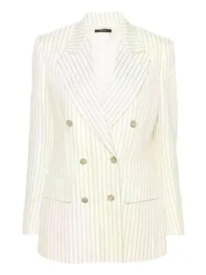 TOM FORD Striped Double-breasted Twill Blazer - Neutrals
