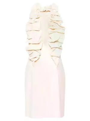 GENNY Ruffle-trim Crinkled Minidress In Beige - Neutrals