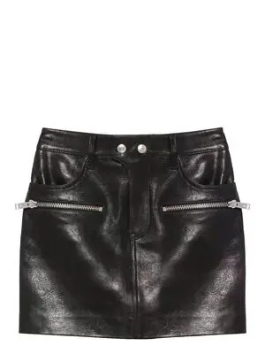 ANINE BING Leather Mini Skirt With Zip Pockets - Black