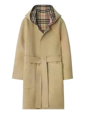 Burberry Reversible Wool Wrap Coat With Signature Check - Neutrals