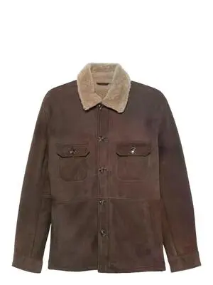 BARBA NAPOLI Suede Shearling Collar Jacket - Brown