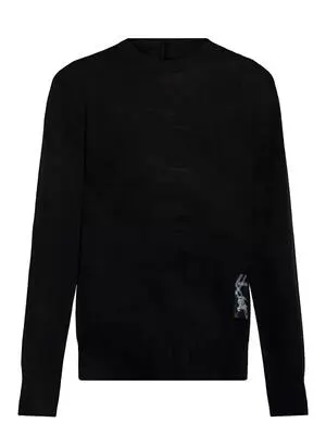 Burberry Wool Sweater With Check Label - Black