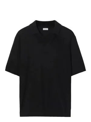 Burberry V-neck Wool Polo Shirt - Black
