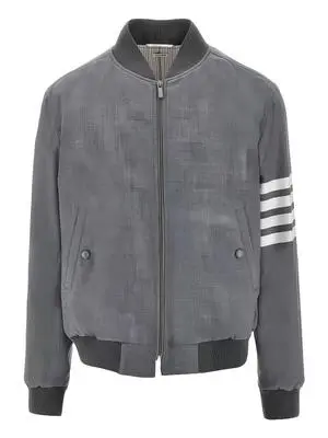 Thom Browne Wool Zip-up Bomber Jacket With Stripe Detail - Grey