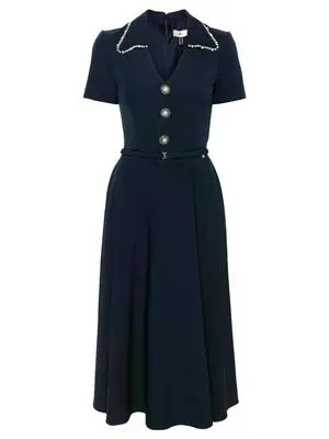 NISSA Faux Pearl-embellished Midi Dress - Blue