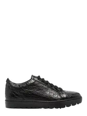 Kiton Embossed Crocodile Effect Leather Sneakers - Black