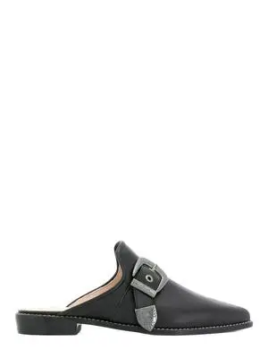 STUART WEITZMAN Leather Buckle Mules - Black