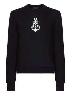 Dolce & Gabbana Logo-embroidered Virgin Wool Jumper - Blue