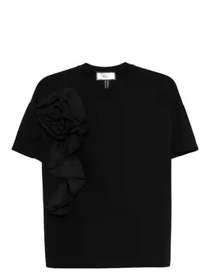 NISSA Floral Appliqué T-shirt - Black