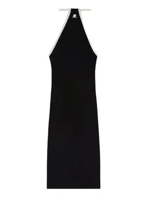COURREGES Logo-embroidered Halterneck Midi Dress - Black