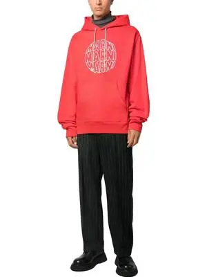 Marni Logo Print Cotton Hoodie - Red