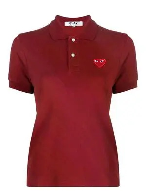 Play Comme Des Garcon Logo Embroidered Cropped Polo Shirt - Red