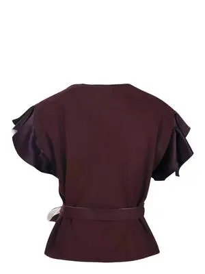 LANVIN Burgundy Wrap Blouse With Cap Sleeves - Red