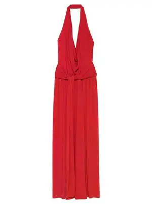 NISSA Halterneck Maxi Dress With Plunging Neckline And Side Slit - Red