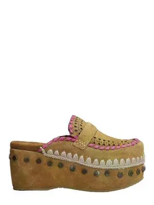 Mou Miu Miu Suede Platform Clogs - Brown