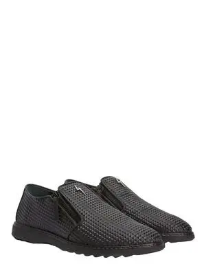 GIUSEPPE ZANOTTI Cooper Flat Leather Loafers With Silver-tone Logo Detail - Black