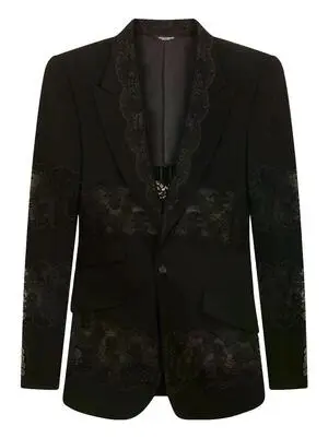 Dolce & Gabbana Lace-panel Single-breasted Blazer - Black