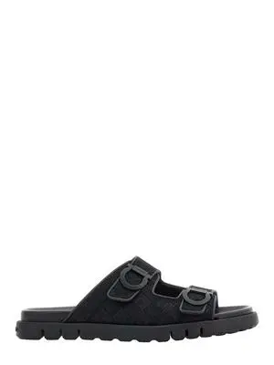 FERRAGAMO Gancini Jacquard Slip-on Sandals - Black