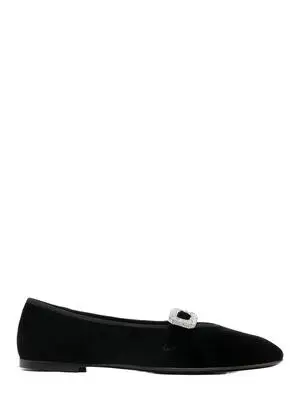 GIUSEPPE ZANOTTI Velvet Ballerina Flats With Crystal Buckle - Black