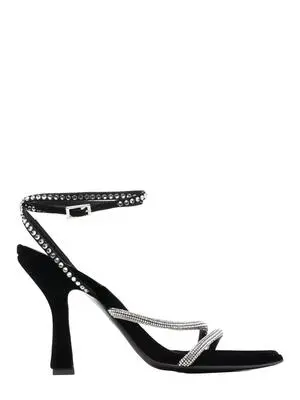 3JUIN Crystal Embellished Pointed Toe Ankle Strap Sandals - Black