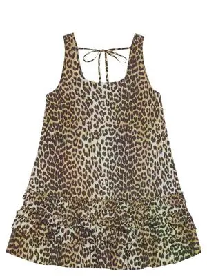 GANNI Leopard Print Ruffled Dress - Neutrals