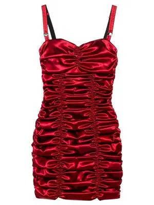 Dolce & Gabbana Draped Satin Sweetheart Mini Dress - Red