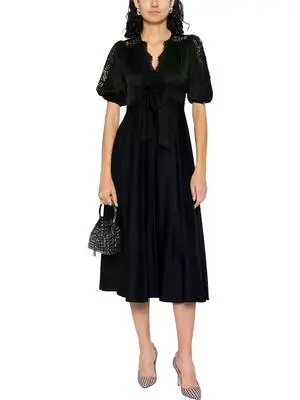 NISSA Floral-lace Puff Sleeve Dress - Black