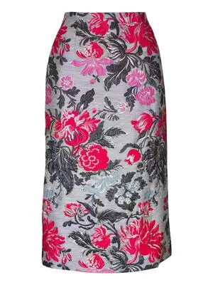 Carolina Herrera Floral Jacquard Midi Skirt - Grey