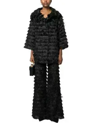 Alberta Ferretti Fringe Detailed Long-sleeved Jacket - Black