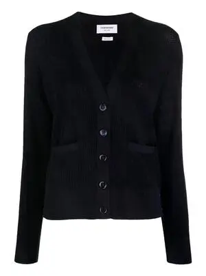 THOM BROWNE V-Neck Virgin Wool Cardigan