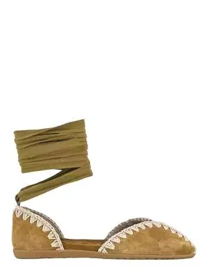 Mou Suede Ballet Flats With Tie Fastening - Brown