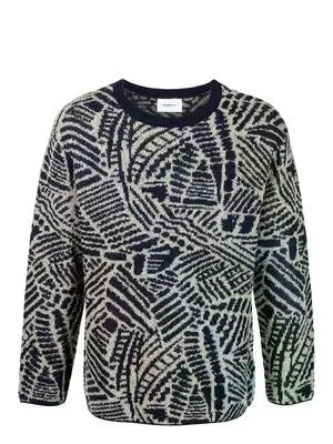 PORTS V Abstract Pattern Crew Neck Sweater - Blue
