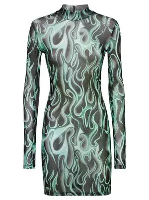 Philipp Plein Flame Print Mini Dress - Black