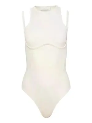 FLEUR DU MAL Strappy Ribbed Bodysuit - Neutrals