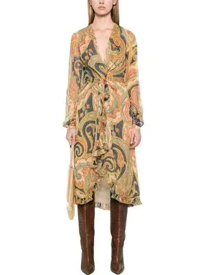 Etro Paisley Print Plissé Midi Dress - Neutrals