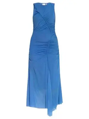 GESTUZ Asymmetrical Ruched Sheer Maxi Dress - Blue