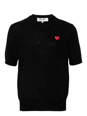 Play Comme Des Garcon Heart-patch V-neck Jumper - Black