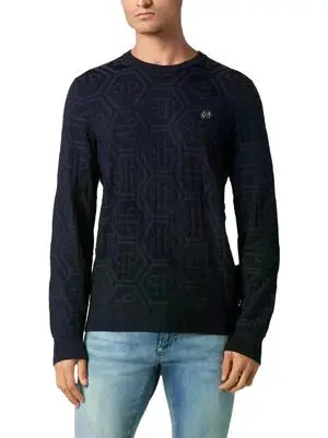 Philipp Plein Monogram Jacquard Crewneck Sweater - Blue