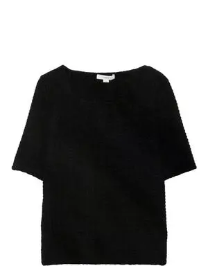 Vince Vince Cotton-Blend V-Neck T-Shirt With Smocked Panels Black