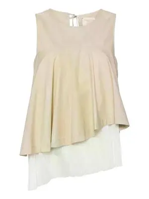 SHANSHAN RUAN Sleeveless Tiered Pleated Top - Neutrals