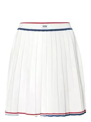 Gcds Pleated Knit Skirt With Contrasting Trim - White