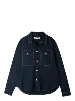 Sunnei Cotton Shirt With Chest Pockets And Rear Logo Detail - Blue