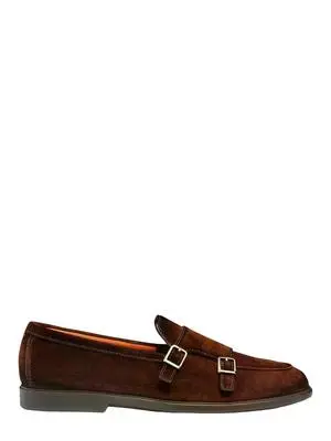 Santoni Suede Double Monk Strap Shoes - Brown