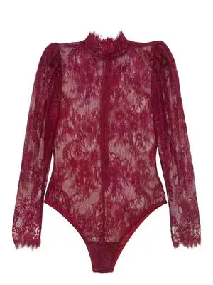 ANA RADU Ana Radu Chantilly Lace Bodysuit Red