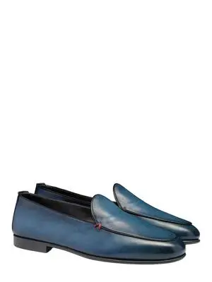 Santoni Leather Slip-on Loafers - Blue