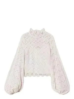 TWINSET TWINSET Lace Mock Neck Balloon Sleeve Blouse
