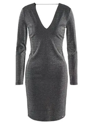 Armani Exchange Metallic V-neck Open Back Dress - Silver