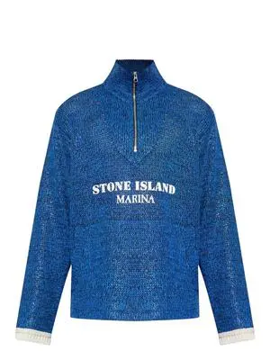 Stone Island Logo Embroidered High Neck Sweatshirt - Blue