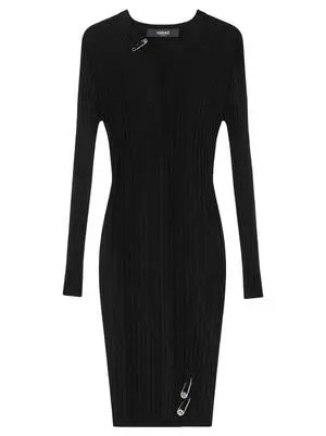 Versace Ribbed-knit Mini Dress With Safety Pin Detail - Black